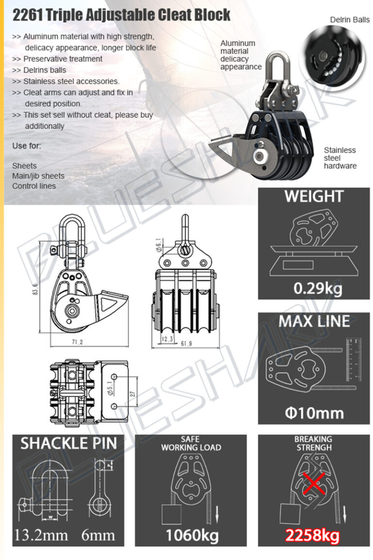 Sailboat Hardware 38 mm 1 1/2 Inch Aluminum Triple Adjustable Cleat ...